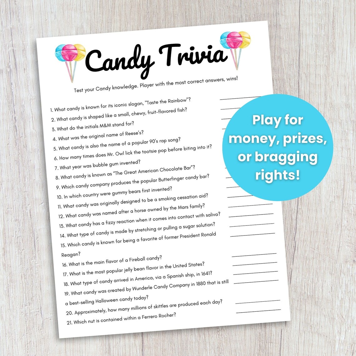 Candy Trivia Game, Printable Candy Trivia, Candy Game, Trivia Questions ...