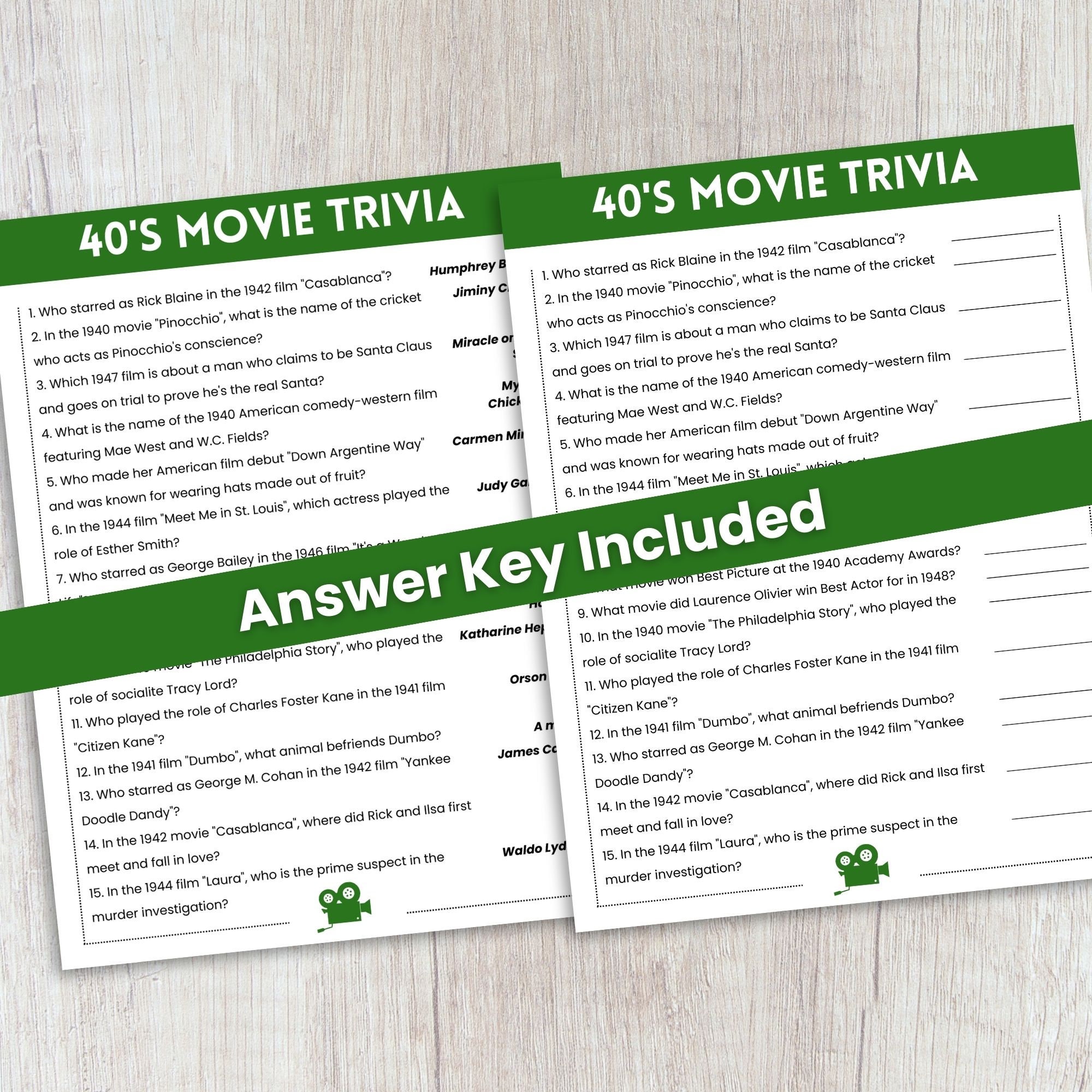 40s Movie Trivia Game, 40s Theme Party Game, 1940s Trivia, Decades ...