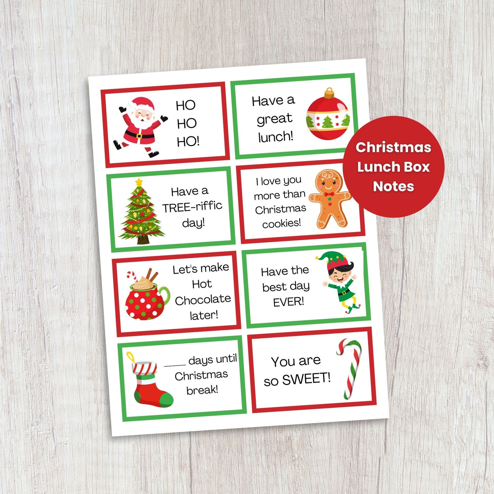 Christmas Lunch Box Notes for Kids, Editable Lunchbox Notes, Christmas ...