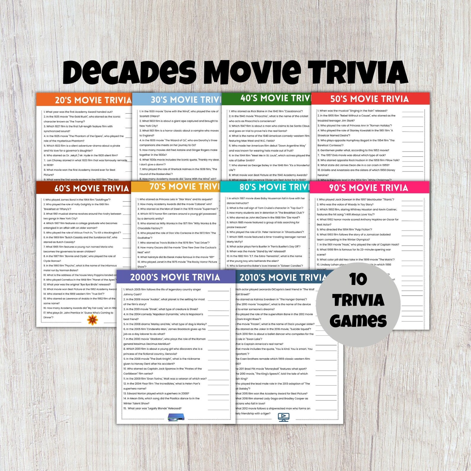 Movie Trivia Game, Decades Trivia Game, Decades Party Game, 90s Trivia ...