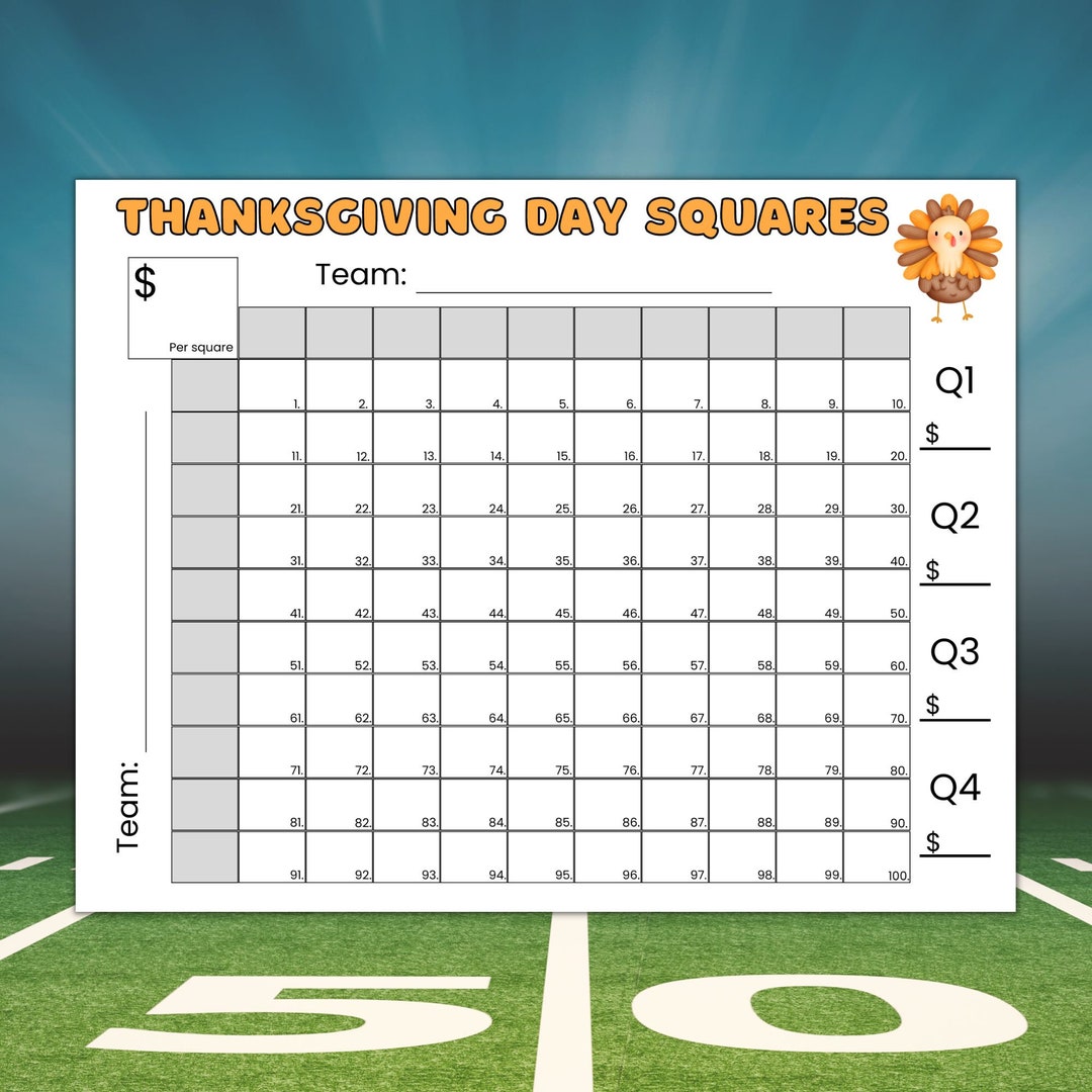 Thanksgiving Day Squares Game, Football Squares Game, Football Betting ...