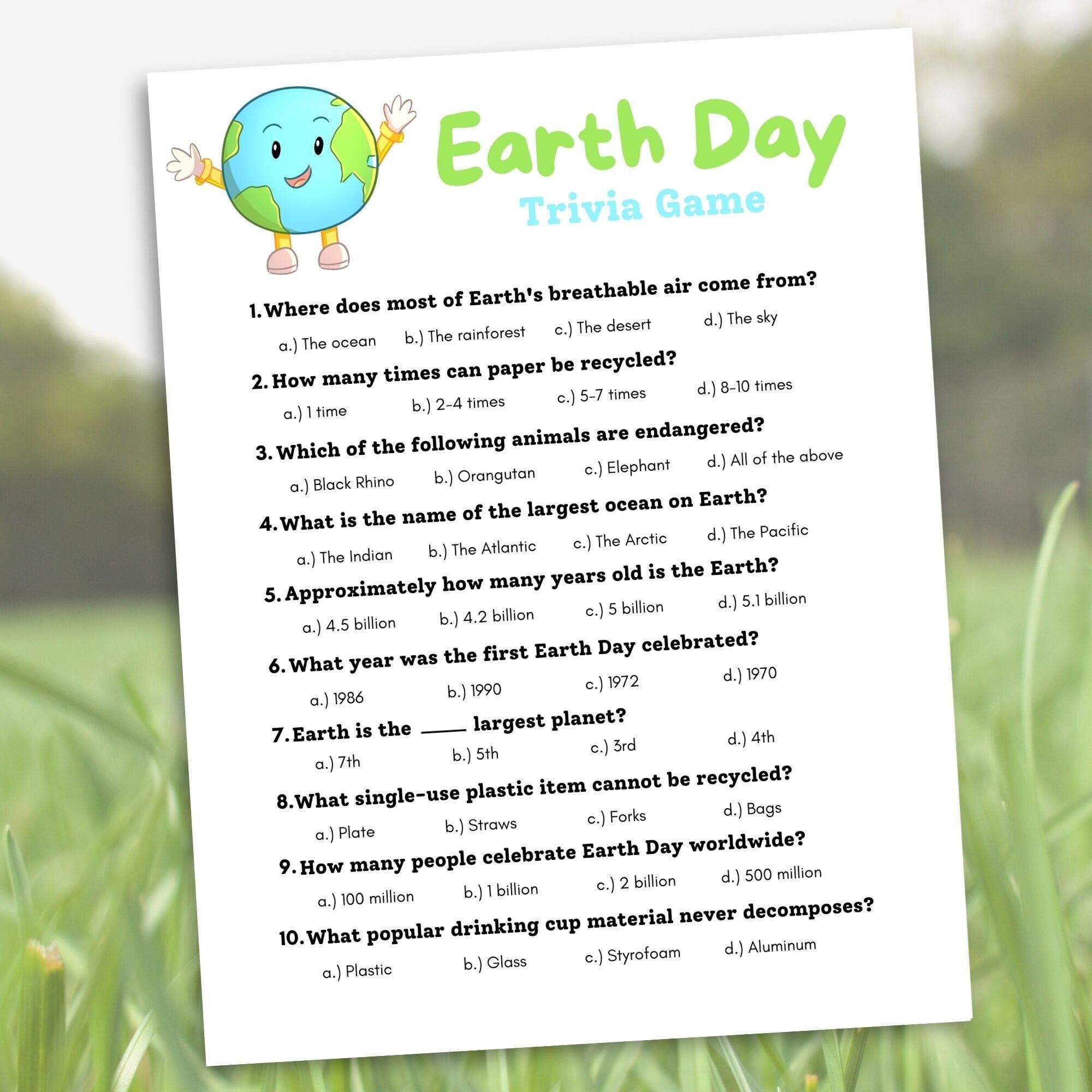 Earth Day Trivia Game for Kids, Earth Day Classroom Activity, Earth Day ...