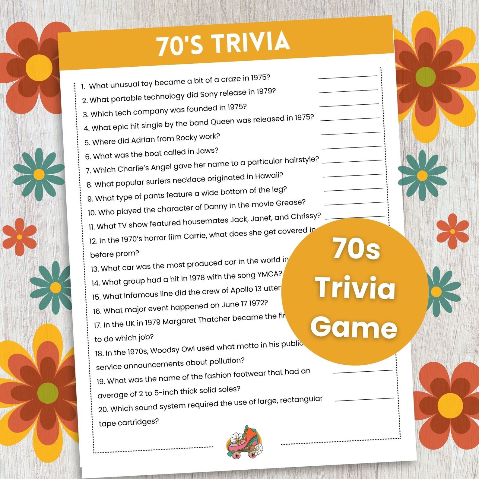 70s Trivia Game, 70s Theme Party Game, Decades Trivia, 1970s Trivia ...