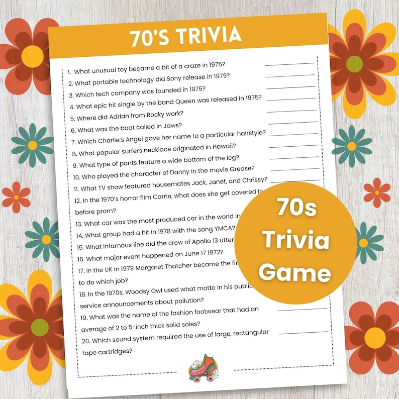 70s Trivia Game, 70s Theme Party Game, Decades Trivia, 1970s Trivia ...