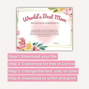 Editable World's Best Mom Certificate, Mom Certificate, Meaningful Mom ...