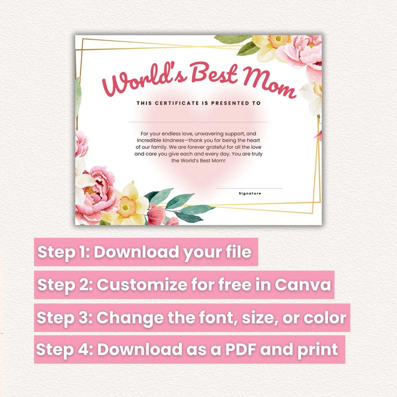 Editable World's Best Mom Certificate, Mom Certificate, Meaningful Mom ...