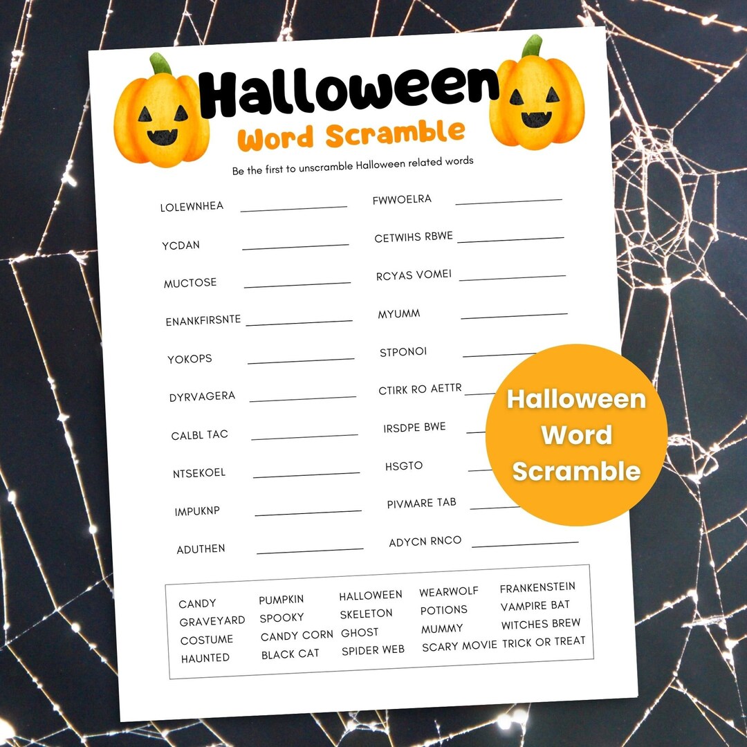 Halloween Word Scramble Game, Halloween Party Game Printable, Halloween ...