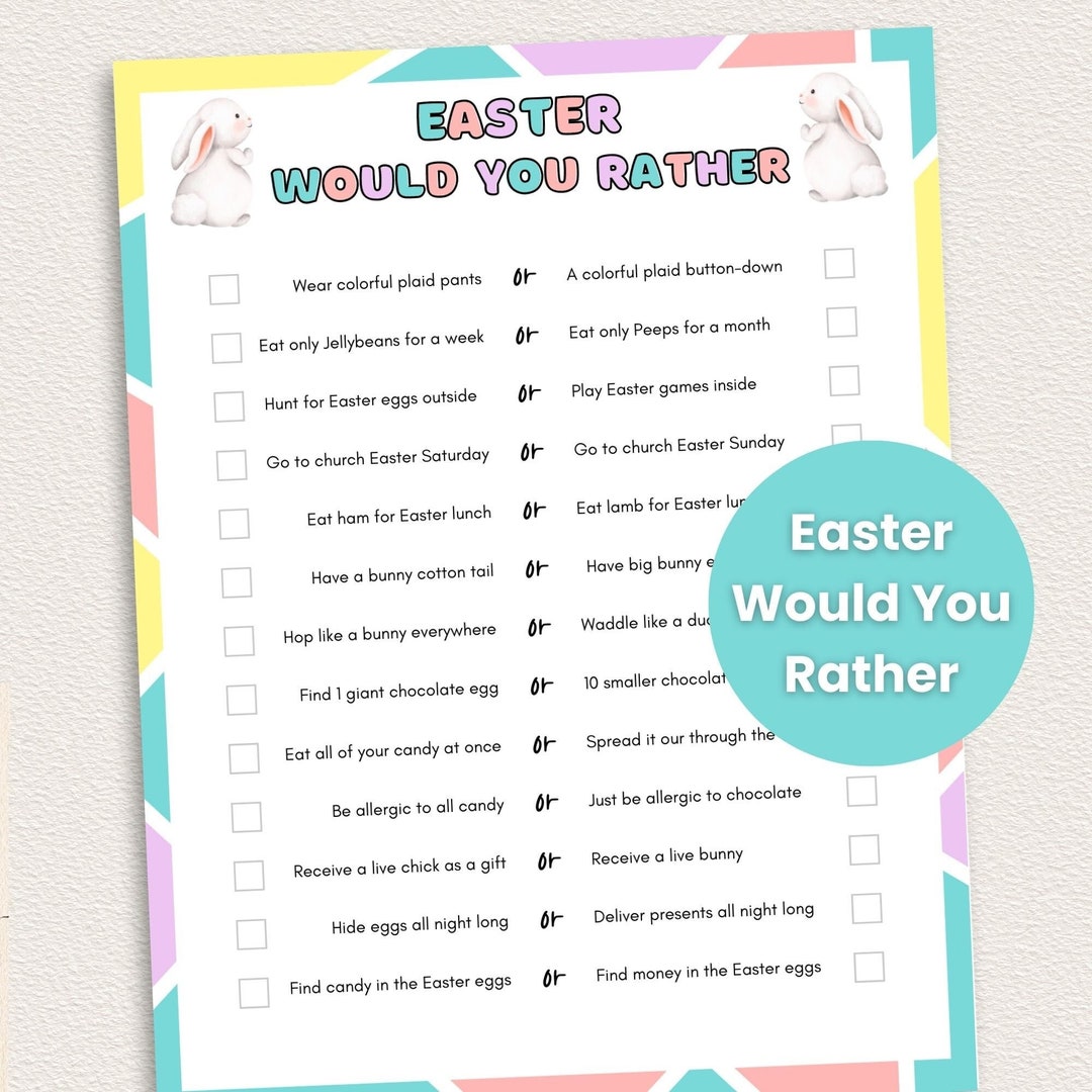 Easter Would Your Rather Game, Easter Activity for Kids and Adults ...