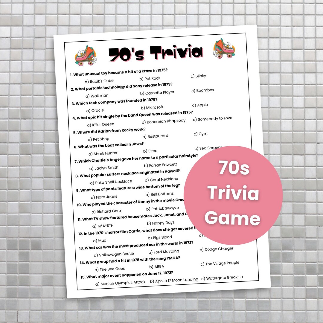 70s Trivia Game, 70s Theme Party Game, Decades Trivia, Team Building ...