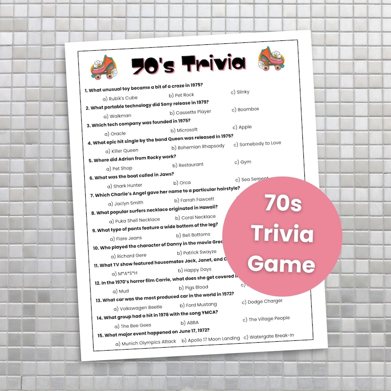 70s Trivia Game, 70s Theme Party Game, Decades Trivia, Team Building ...
