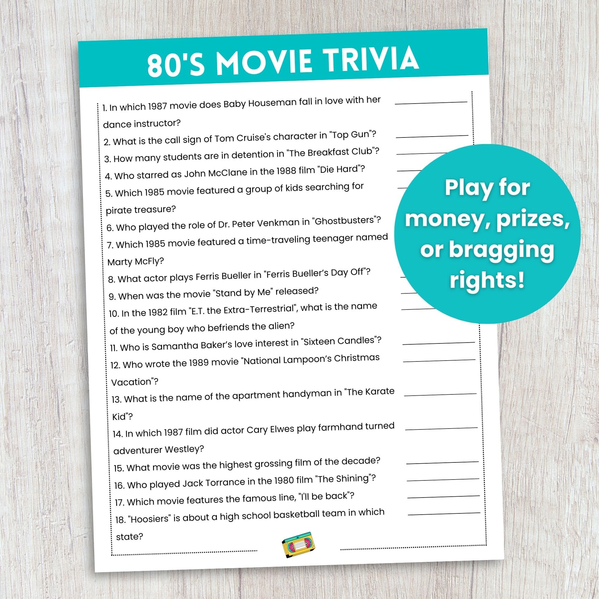 80s Movie Trivia Game, 80s Theme Party Game, 80s Trivia, Decades Trivia ...