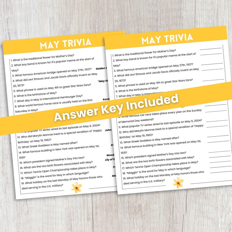 May Trivia Game, Spring Trivia Game, Trivia Questions, Trivia Game for ...