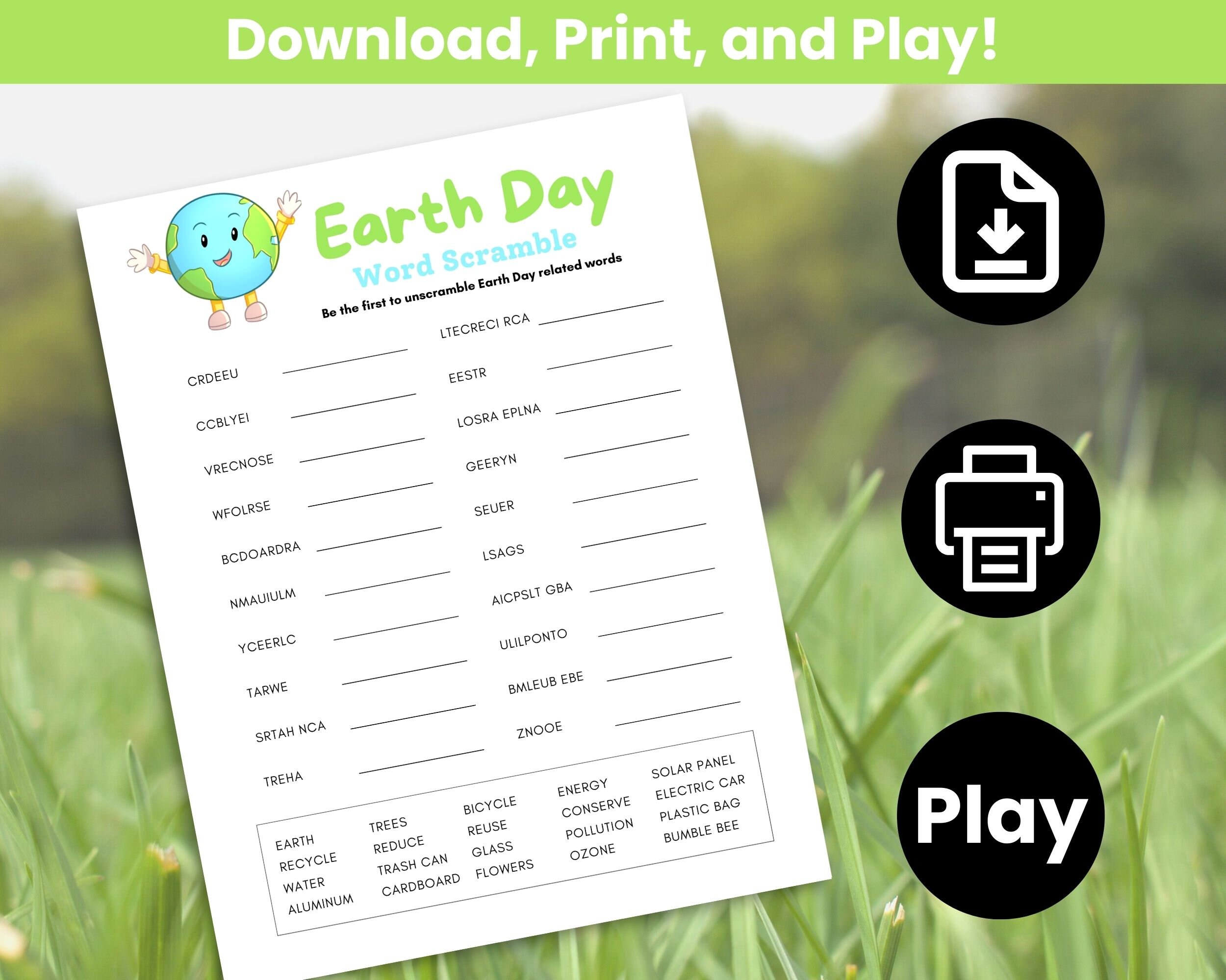 Earth Day Word Scramble Game, Earth Day Printable Game for Kids and ...