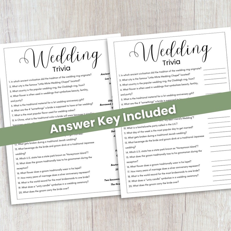 Wedding Trivia Game, Bridal Shower Trivia, Wedding Table Games ...