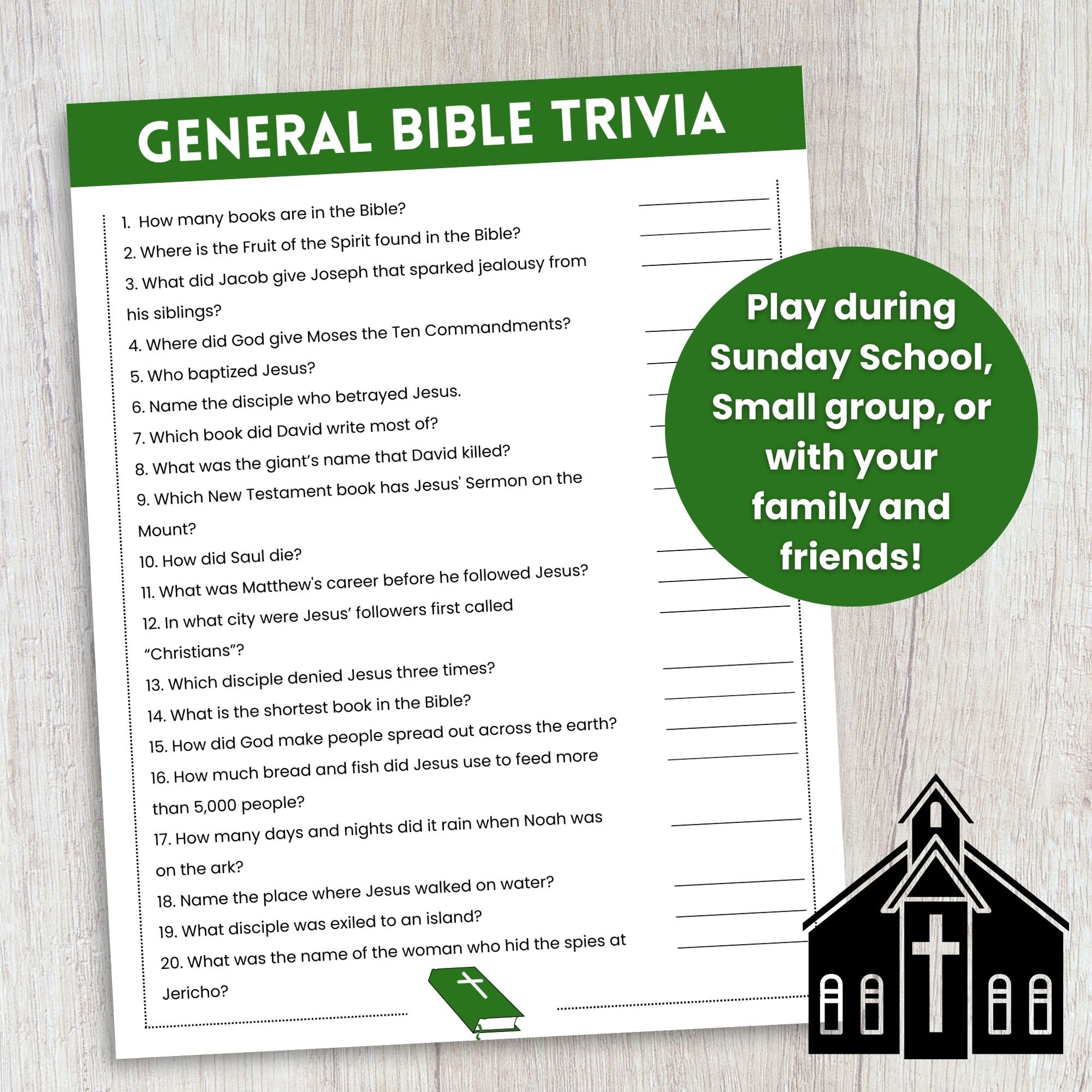 Bible Trivia Game, Bible Game for Adults, Bible Game for Kids, Church ...
