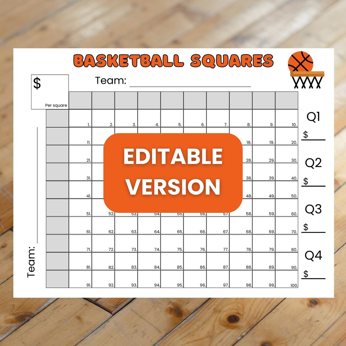 Editable Basketball Squares Game Printable, Basketball Fundraiser ...