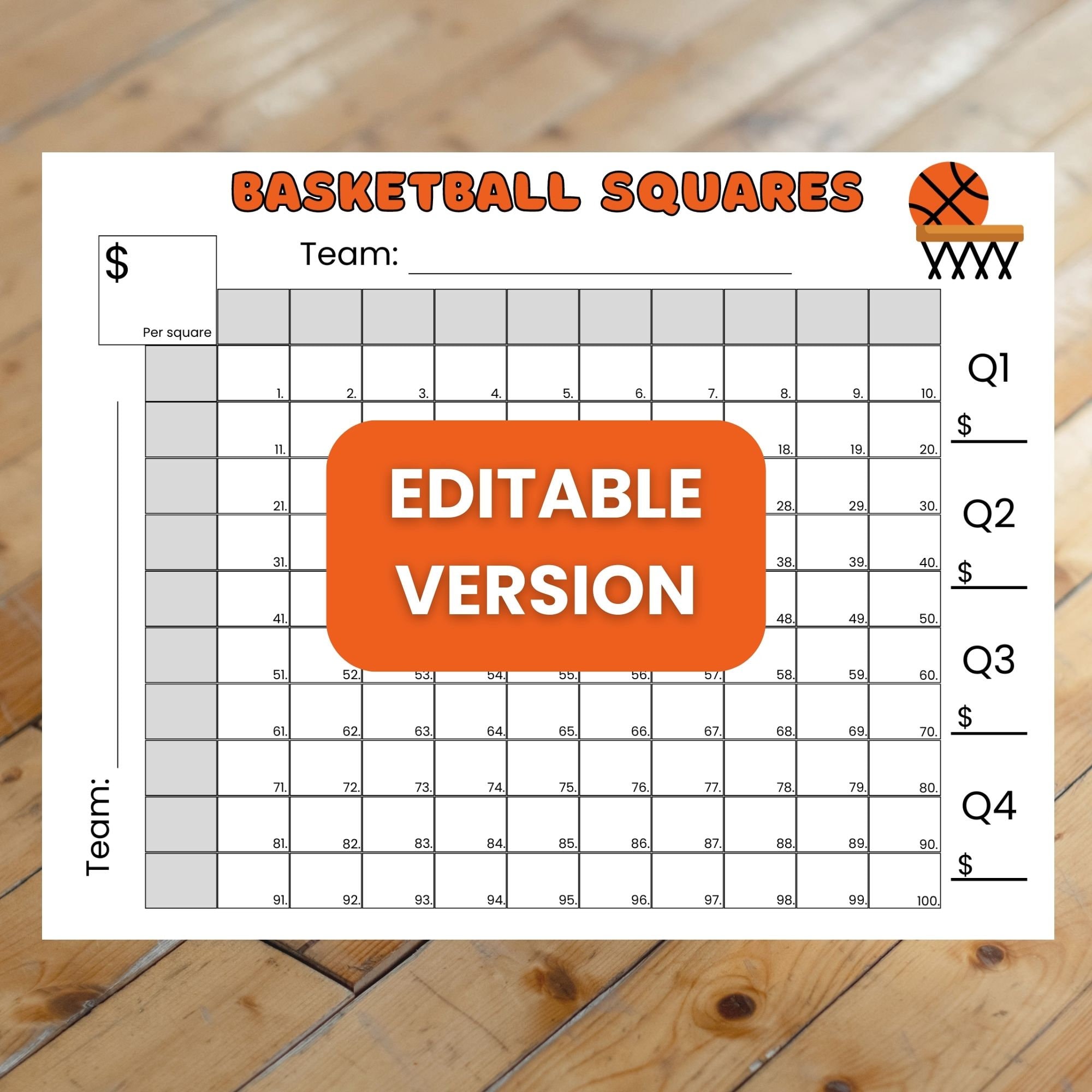 Editable Basketball Squares Game Printable, Basketball Fundraiser ...