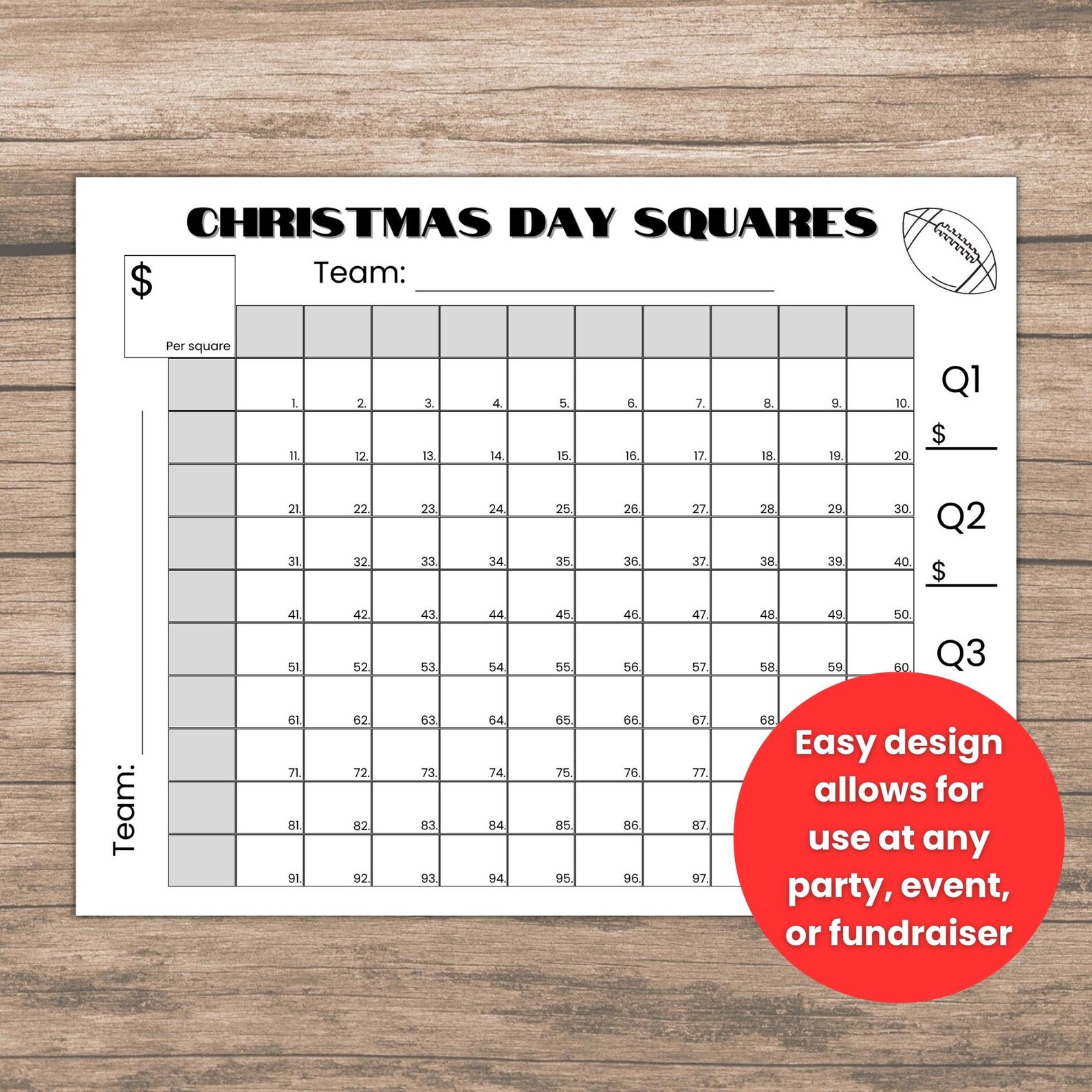 Christmas Day Squares Game, Football Squares Game, Football Betting ...