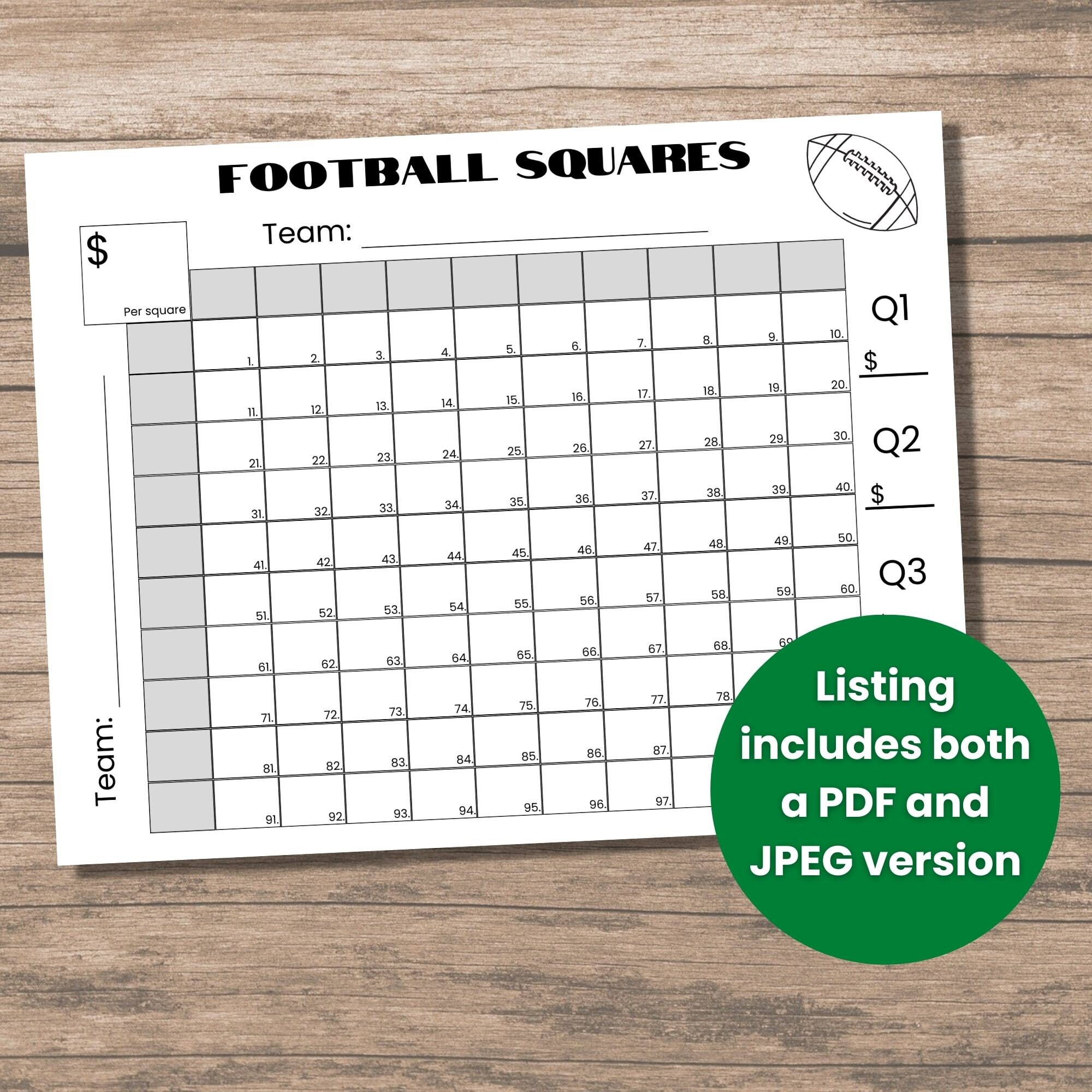 Football Squares Game Printable Poster Size 36x24 Inches, Football ...
