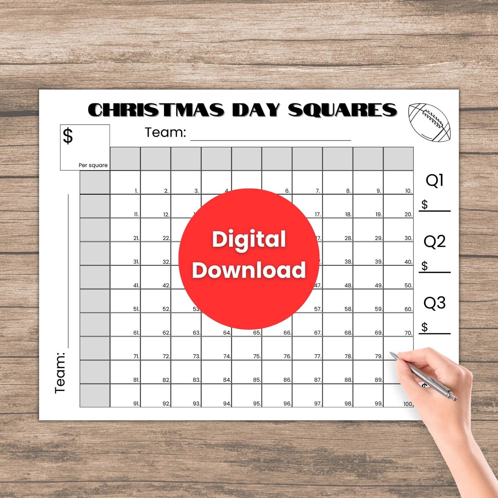 Christmas Day Squares Game, Football Squares Game, Football Betting ...
