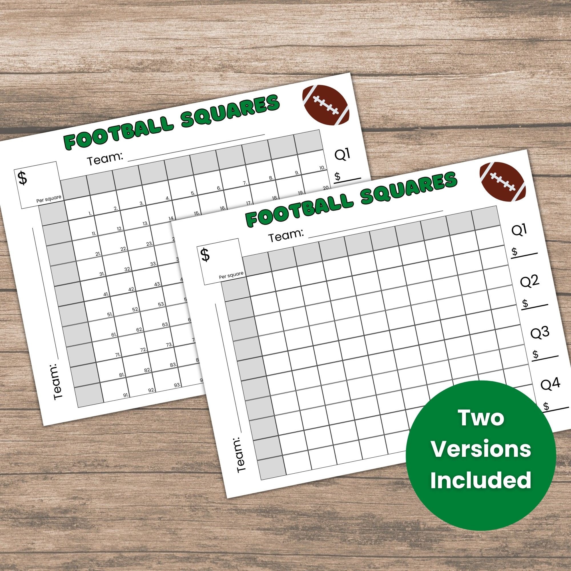 Football Squares Game Printable With Color, Football Fundraiser ...