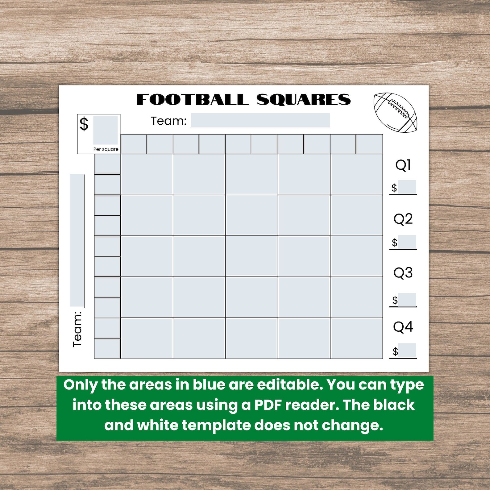 Editable 25 Football Squares Game Printable, Football Fundraiser ...
