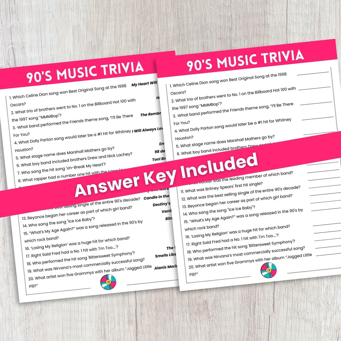 90s Music Trivia Game, 90s Theme Party Game, 1990s Trivia, 30th ...