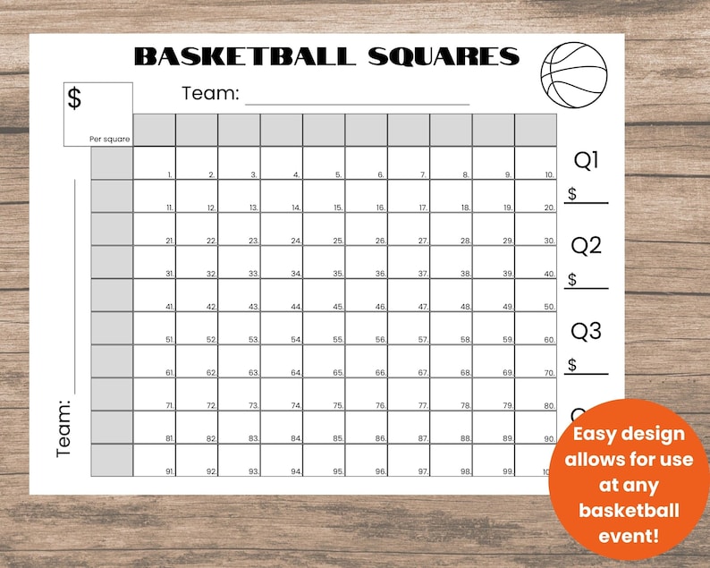 Basketball Squares Game Printable Basketball Fundraiser - Etsy