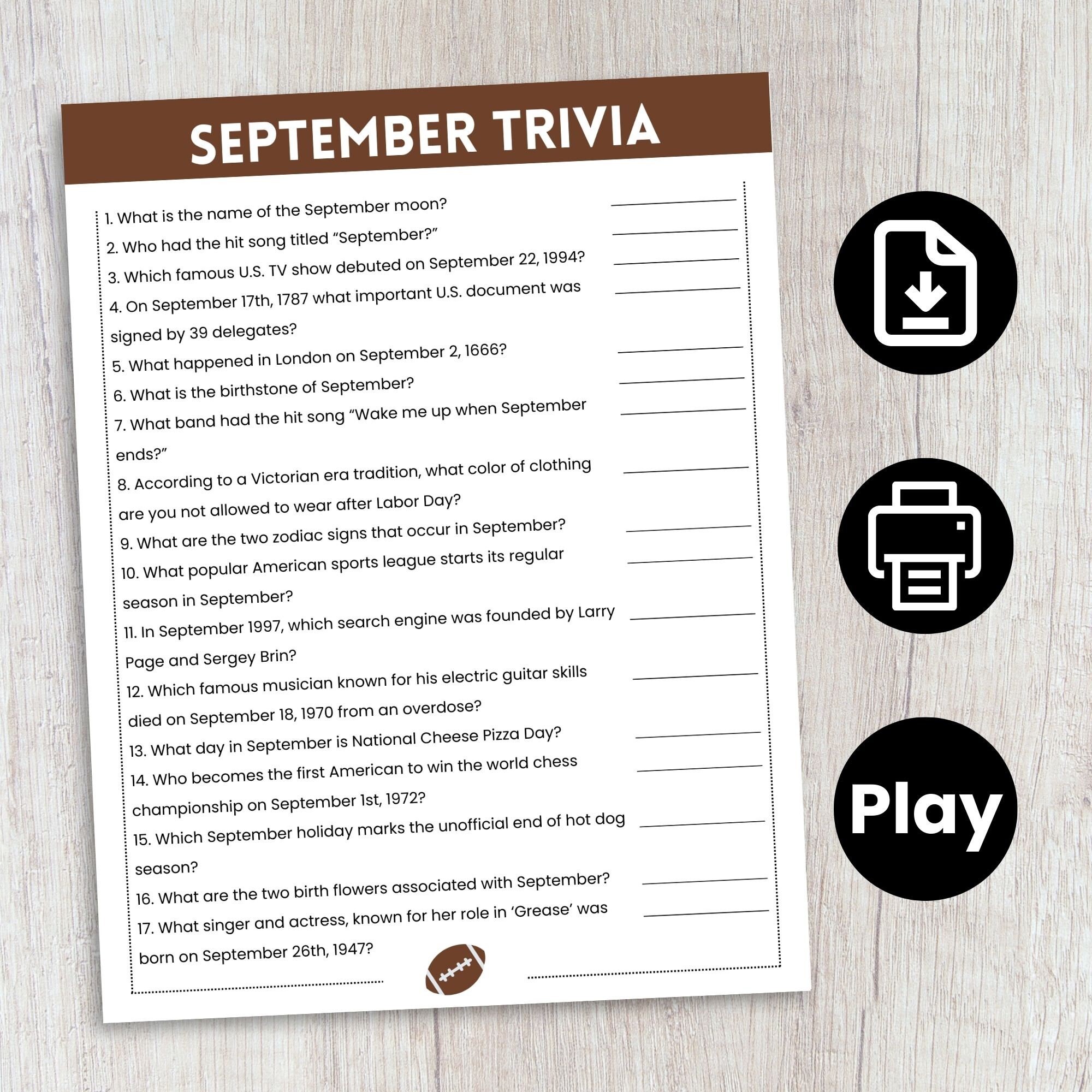 September Trivia Game, Fall Trivia, Trivia Night, Trivia Game for Kids ...
