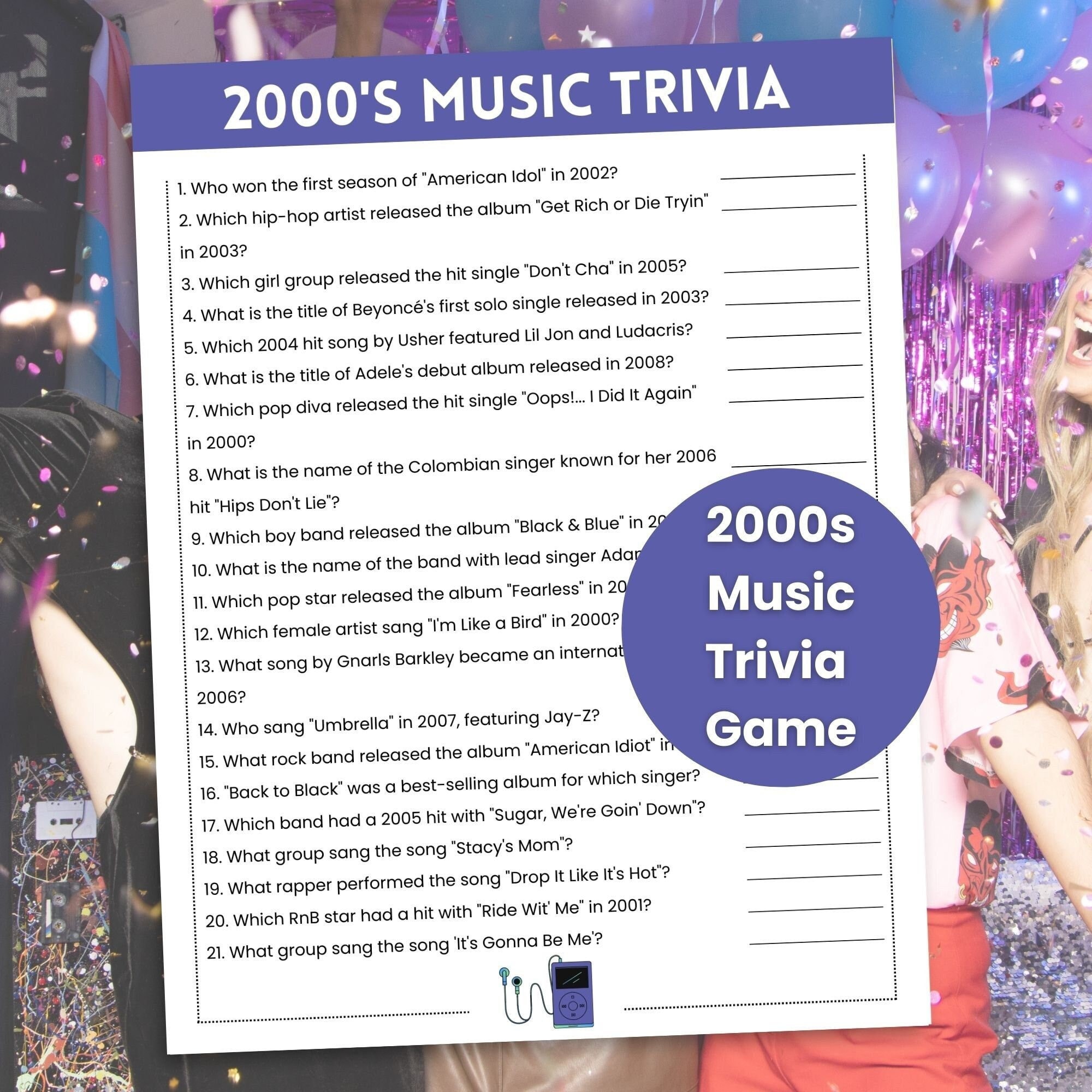 2000s Music Trivia Game, 2000s Trivia Game, 2000s Theme Party Game ...