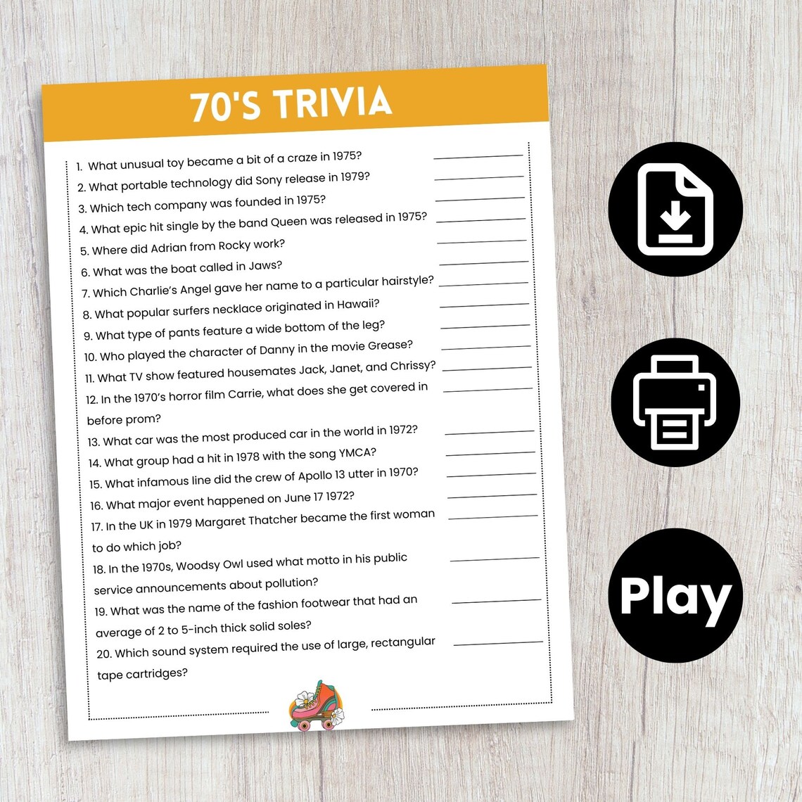70s Trivia Game, 70s Theme Party Game, Decades Trivia, Class Reunion ...