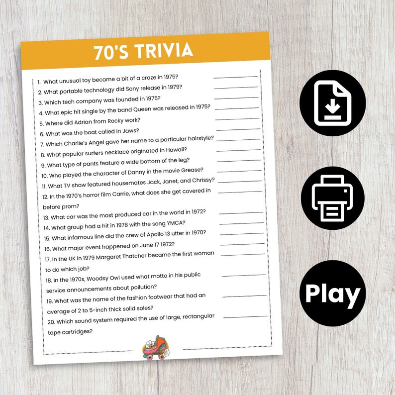 70s Trivia Game, 70s Theme Party Game, Decades Trivia, Class Reunion ...