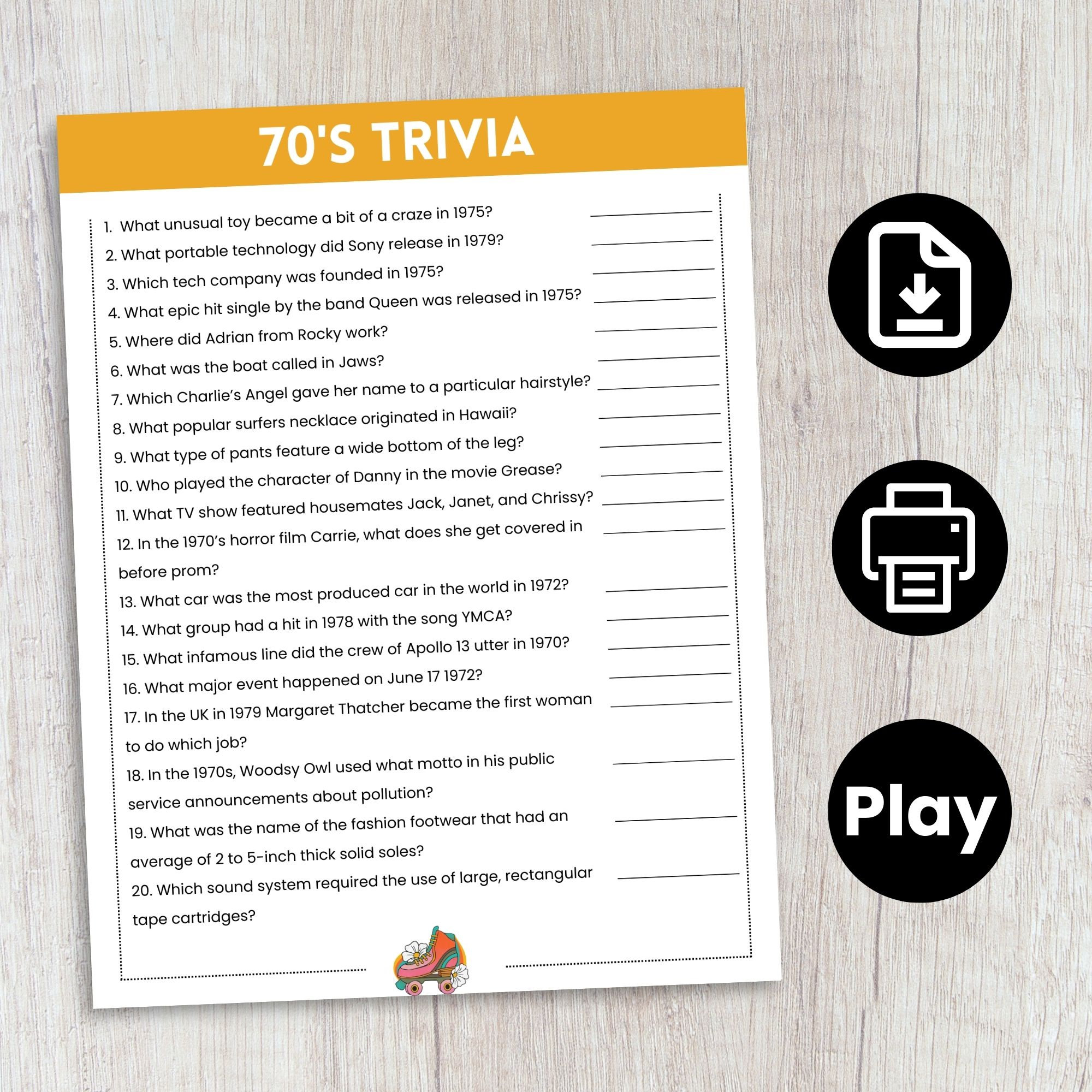70s Trivia Game, 70s Theme Party Game, Decades Trivia, Class Reunion ...
