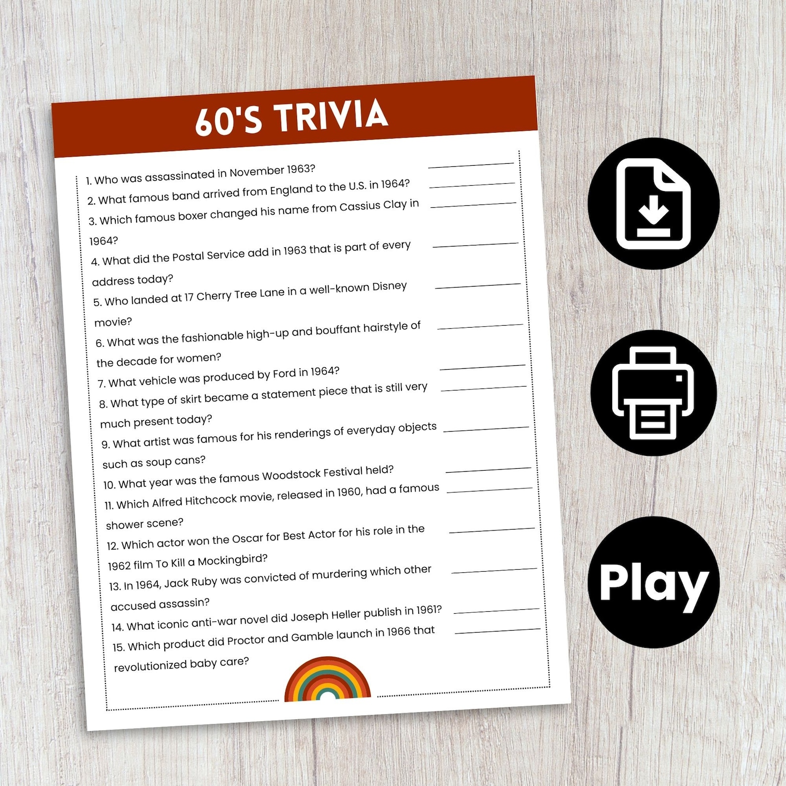 60s Trivia Game, 60s Theme Party Game, Decades Trivia, Team Building ...