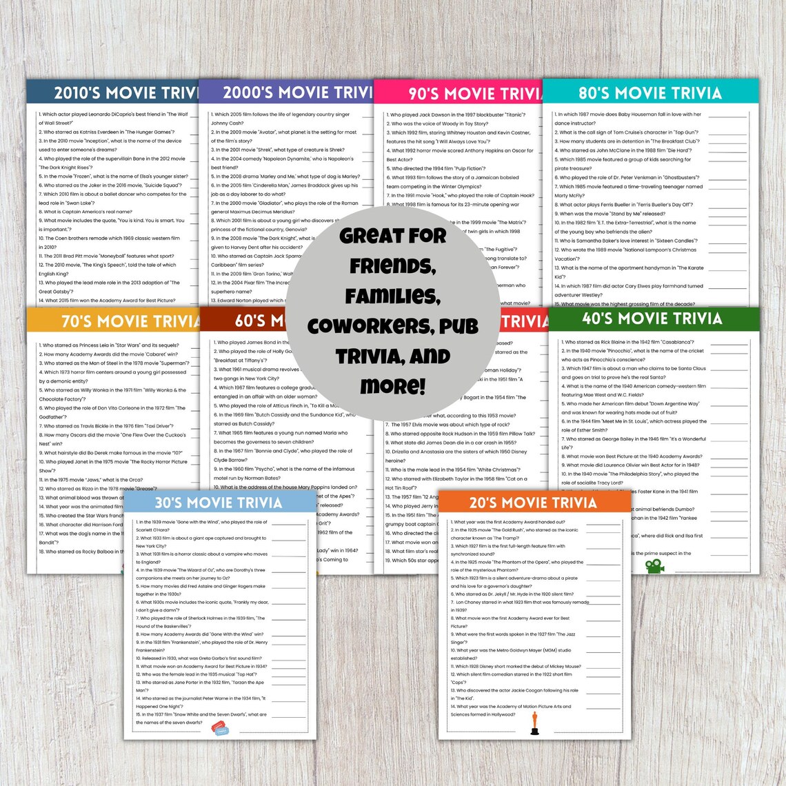 Movie Trivia Game, Decades Trivia Game, Decades Party Game, 90s Trivia ...