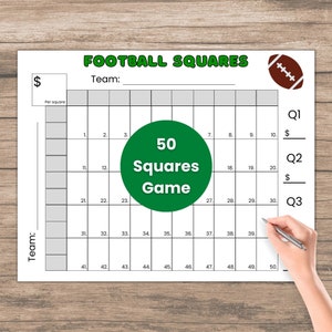 50 Squares Football Squares Game Printable, Football Fundraiser ...