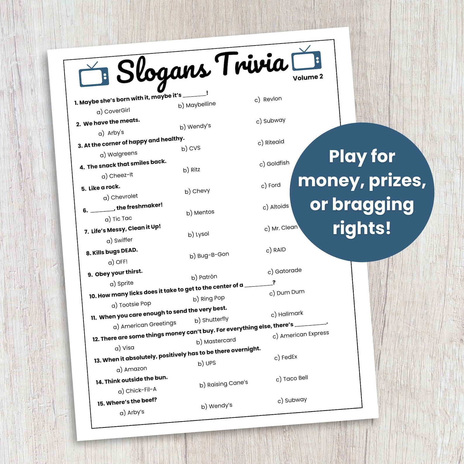 Slogans Trivia Game Vol. 2, TV Commercial Trivia, Trivia Game for Kids ...
