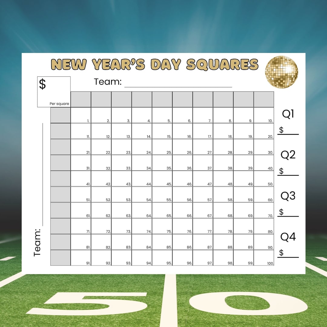 New Year's Day Squares Game, Football Squares Game, Football Betting ...