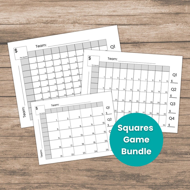Squares Game Blank Template Bundle Including 100 Squares Grid, 50 ...