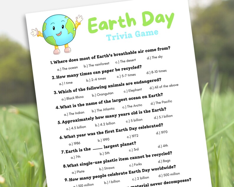 Earth Day Trivia Game for Kids Earth Day Classroom Activity - Etsy