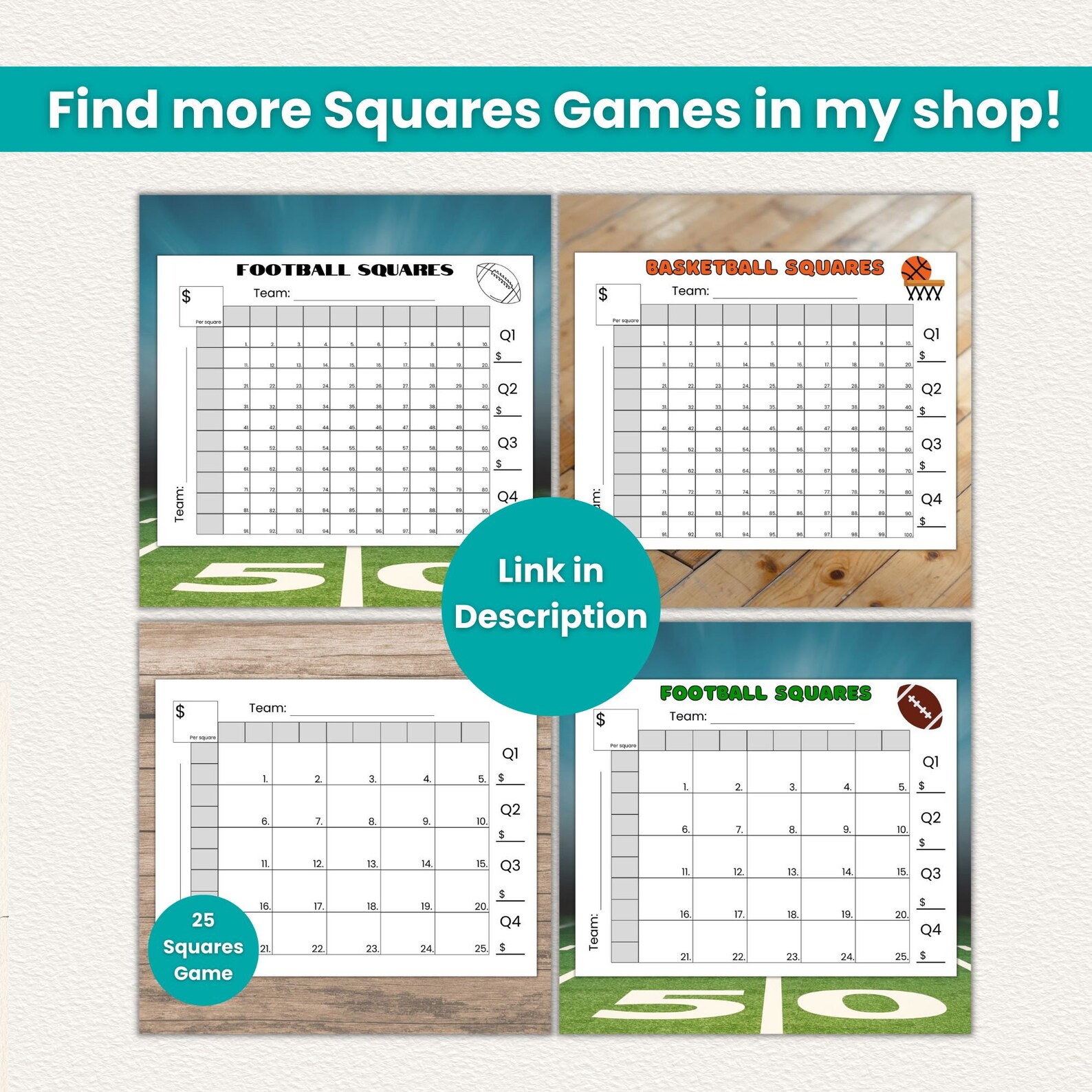 100 Squares Game Blank Template for Fundraisers, Sports Games and ...