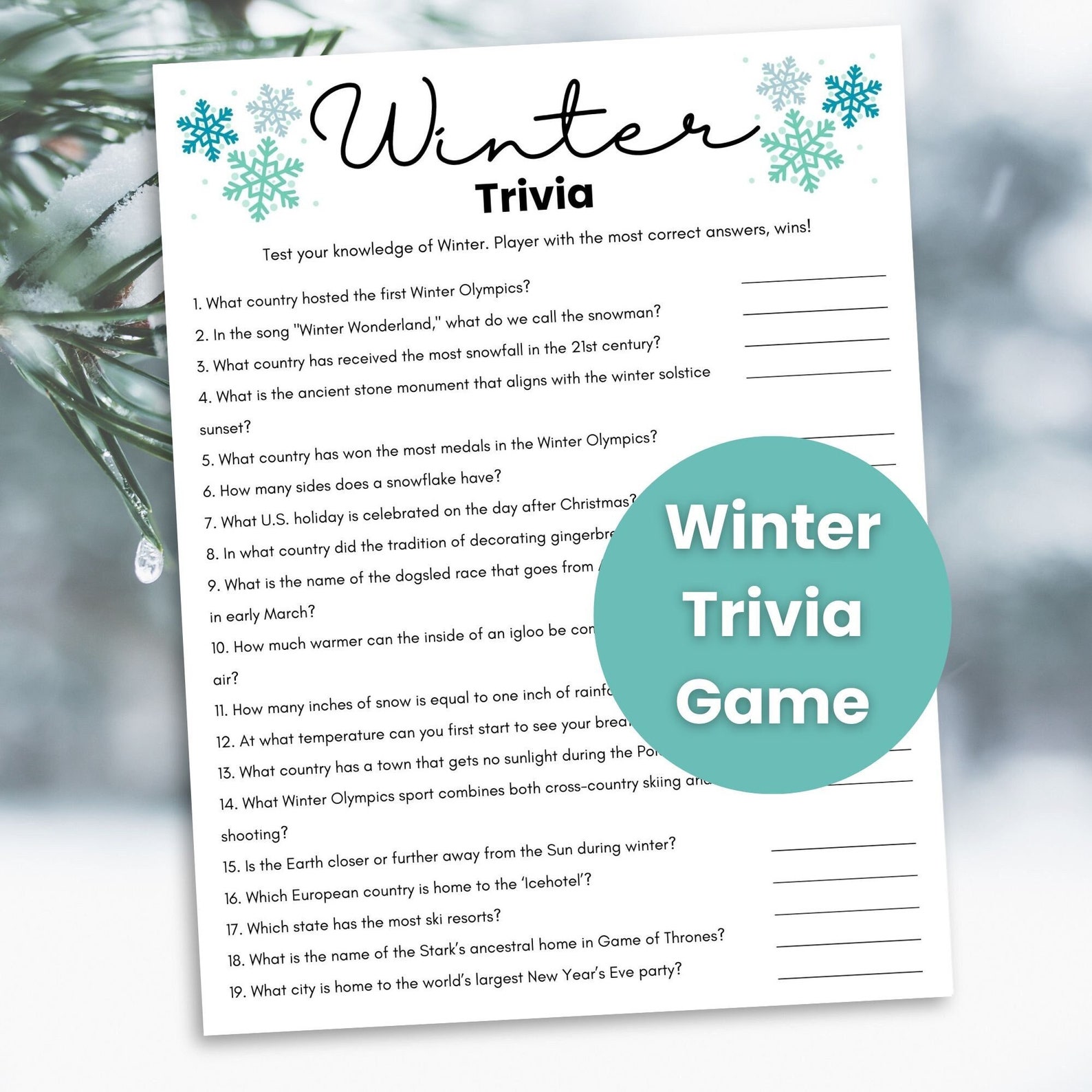 Winter Trivia Game, Holiday Trivia Game, Holiday Party Game, Trivia ...