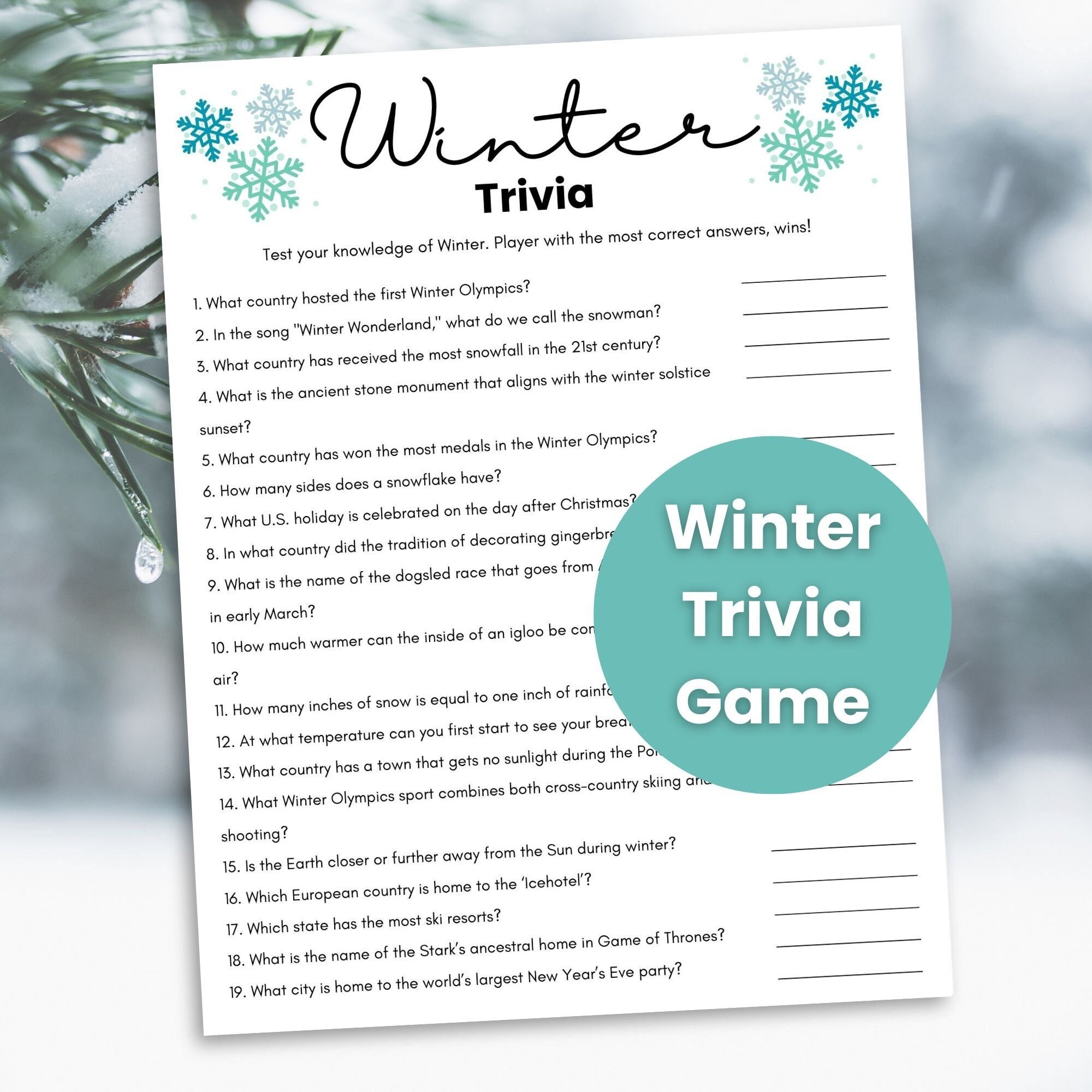 Winter Trivia Game, Holiday Trivia Game, Holiday Party Game, Trivia ...