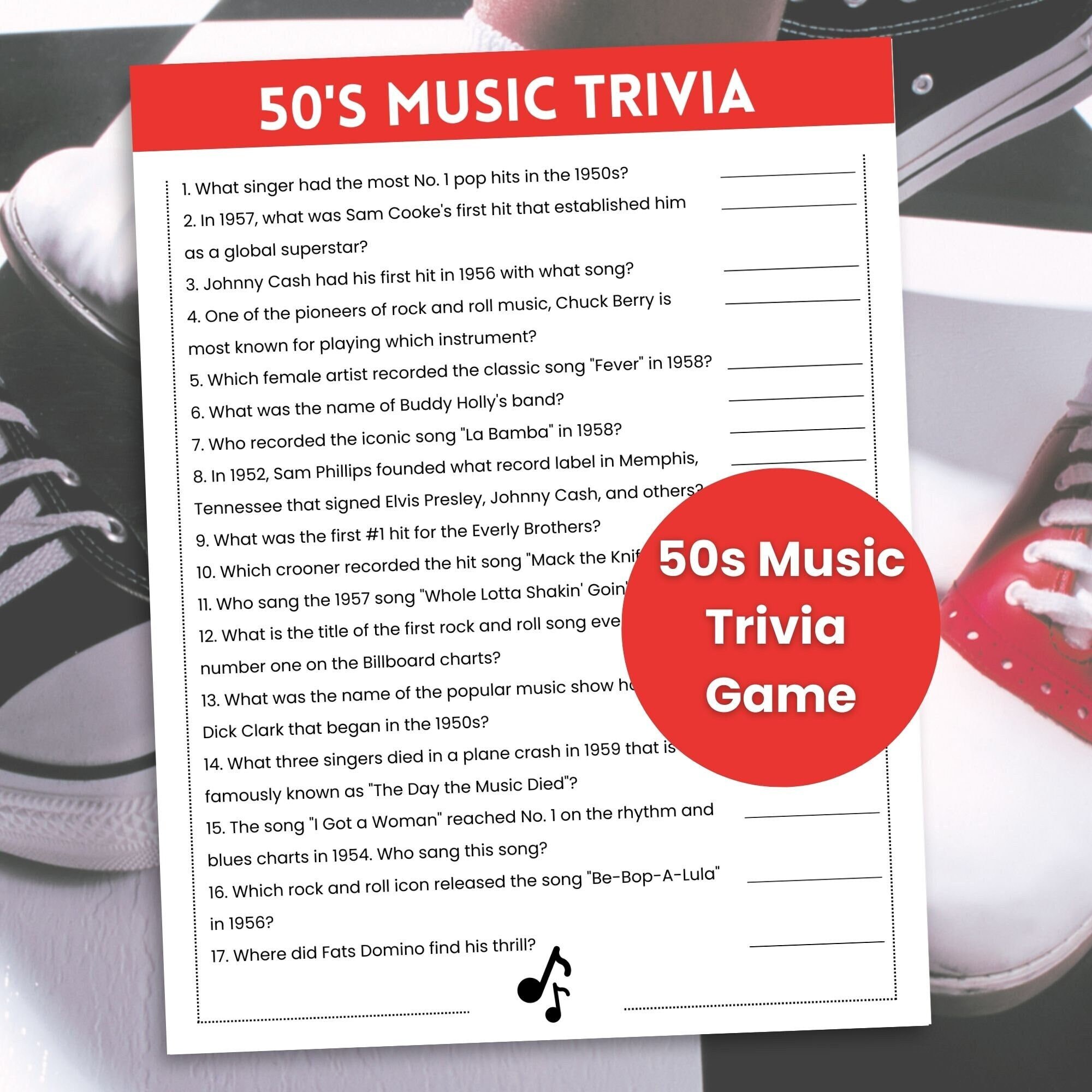 50s Music Trivia Game, 50s Theme Party Game, 50s Trivia, Decades Trivia ...