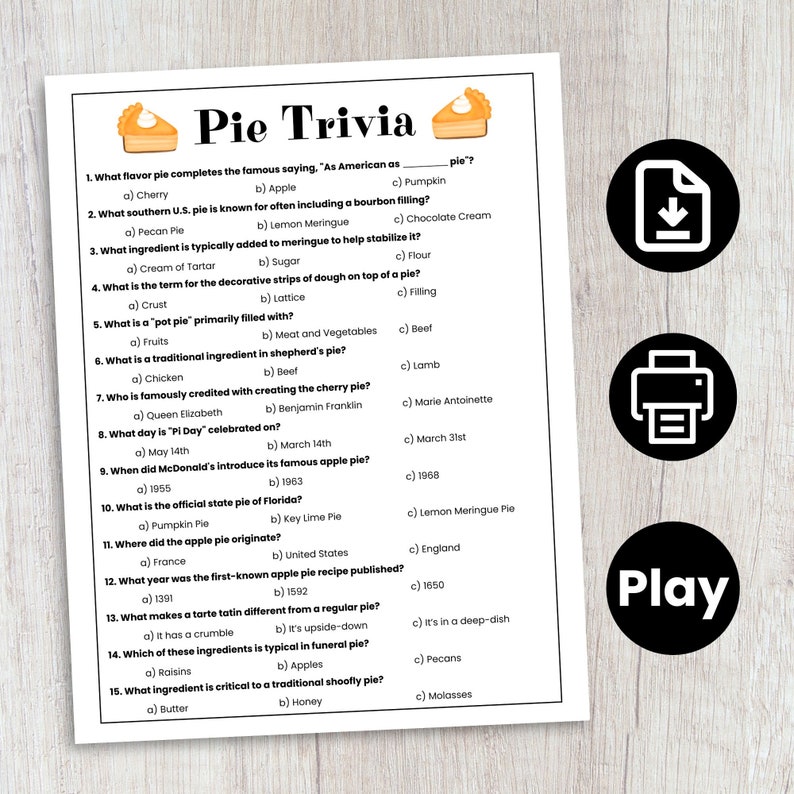 Pie Trivia Game, Pie Day Trivia, Pi Day Games, Thanksgiving Game ...