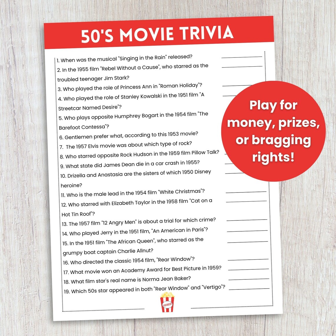 50s Movie Trivia Game, 50s Theme Party Game, 1950s Trivia, Decades ...