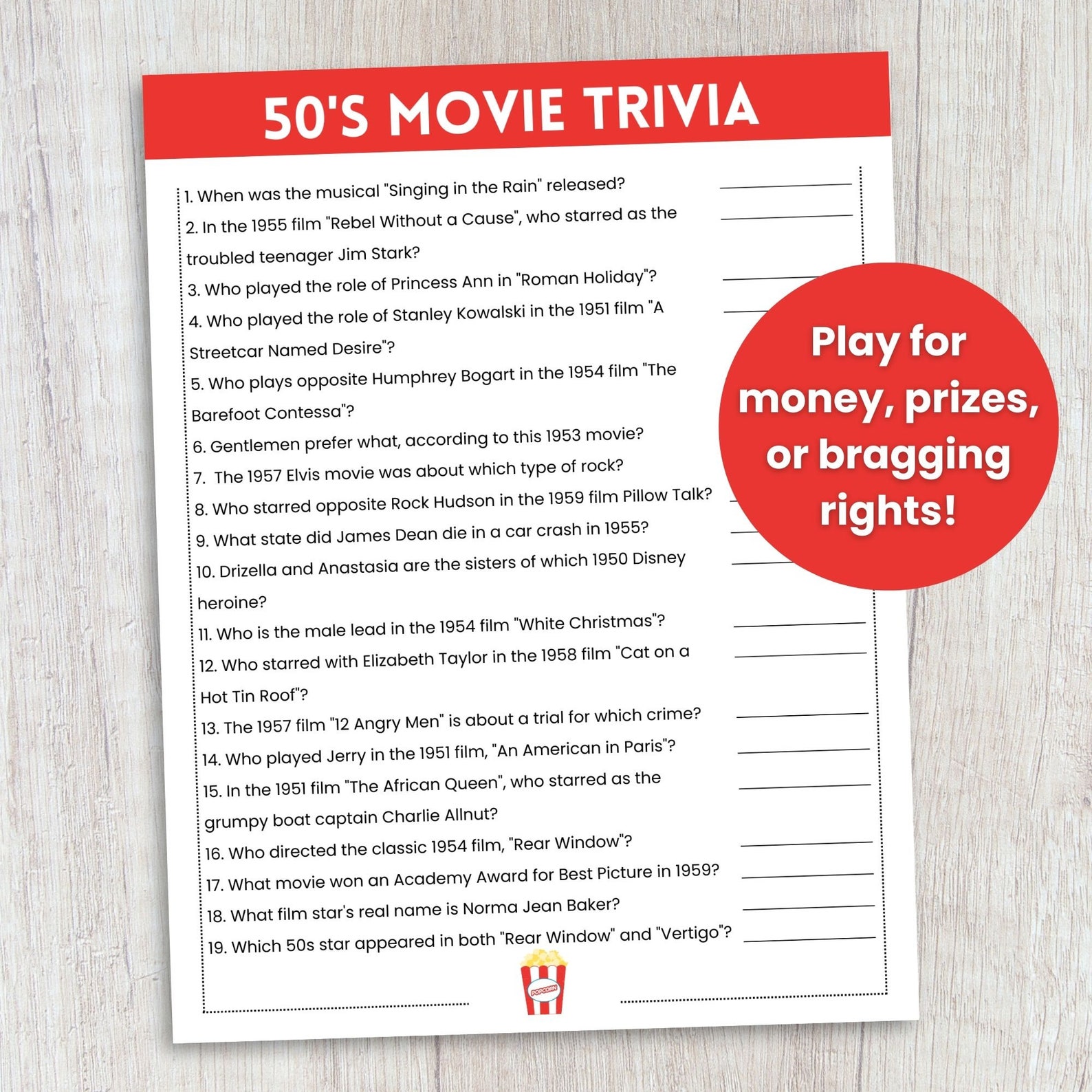 50s Movie Trivia Game, 50s Theme Party Game, 1950s Trivia, Decades ...