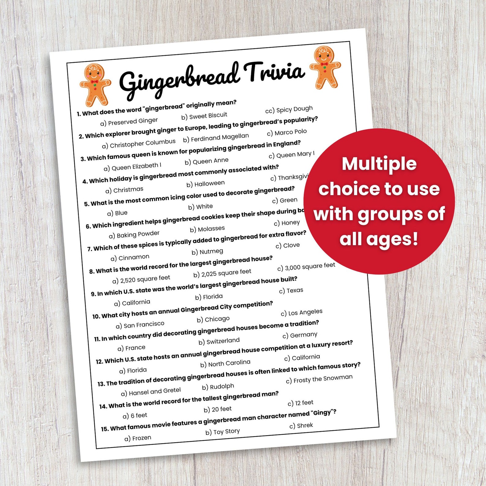 Gingerbread Trivia Game, Gingerbread Games, Christmas Trivia Game ...