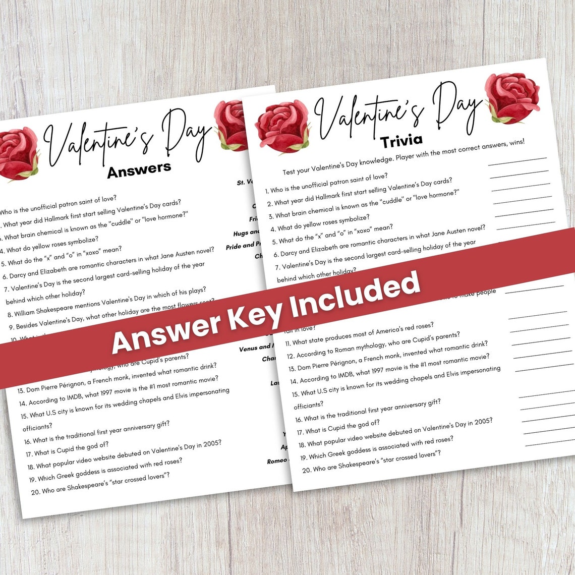 Valentines Day Trivia Game Galentines Trivia Holiday Trivia Game
