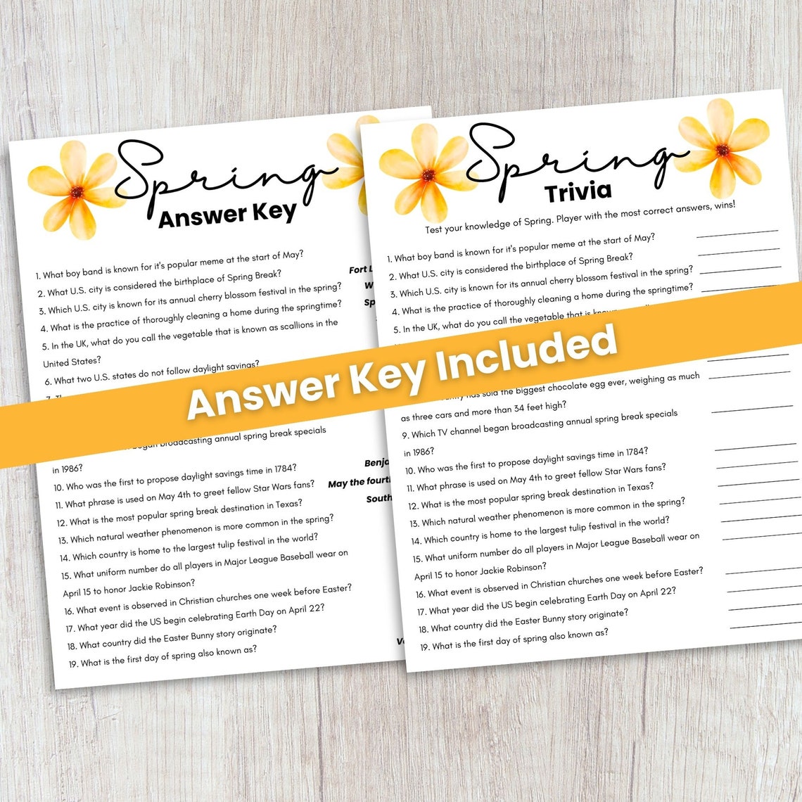 Spring Trivia Game, Spring Party Game, April Trivia, May Trivia, Easter ...